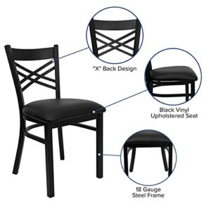 Flash Furniture HERCULES Series Black ''X'' Back Metal Restaurant Chair - Black Vinyl Seat