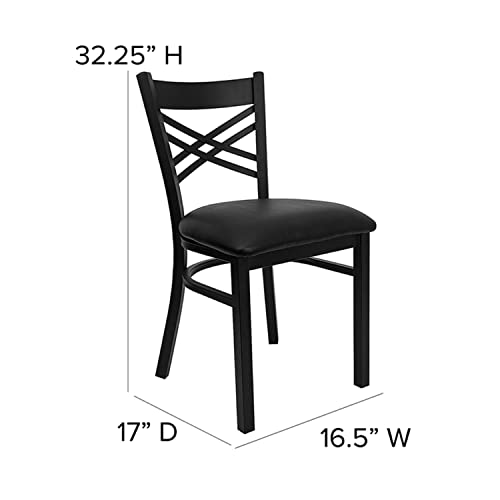 Flash Furniture HERCULES Series Black ''X'' Back Metal Restaurant Chair - Black Vinyl Seat