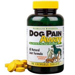 dog pain away - vet approved dog pain reliever (90 count) - fast acting pain relief supplement to repair connective tissue and help alleviate hip and joint pain - all natural chewable tablets to renew your dogs vitality