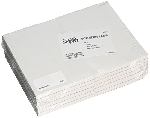 School Smart Scratch Pad with Chipboard Back, 4 X 6 in, 100 Sheets, White, Pack of 12