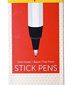 School Smart Round Stick Pen - Fine Point - Pack of 12 - Black