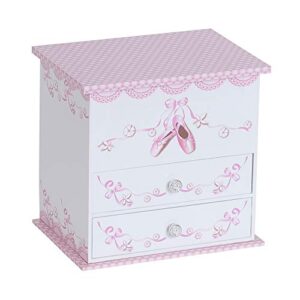 white illustrated “angel” girl’s musical twirling ballerina ballet shoes jewelry box by mele & co.