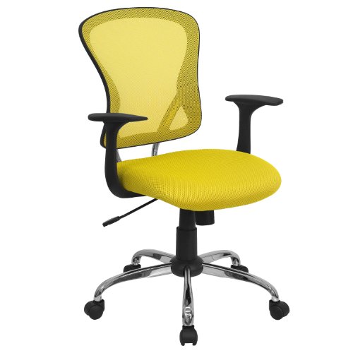 Flash Furniture Alfred Mid-Back Yellow Mesh Swivel Task Office Chair with Chrome Base and Arms