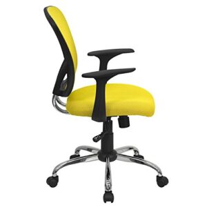 Flash Furniture Alfred Mid-Back Yellow Mesh Swivel Task Office Chair with Chrome Base and Arms