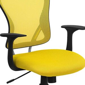 Flash Furniture Alfred Mid-Back Yellow Mesh Swivel Task Office Chair with Chrome Base and Arms