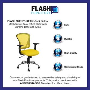 Flash Furniture Alfred Mid-Back Yellow Mesh Swivel Task Office Chair with Chrome Base and Arms