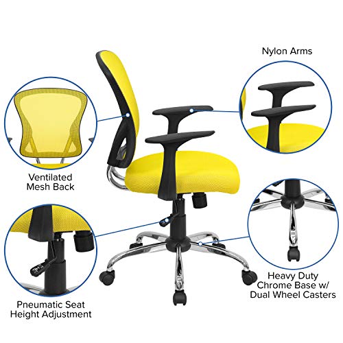 Flash Furniture Alfred Mid-Back Yellow Mesh Swivel Task Office Chair with Chrome Base and Arms