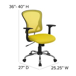 Flash Furniture Alfred Mid-Back Yellow Mesh Swivel Task Office Chair with Chrome Base and Arms