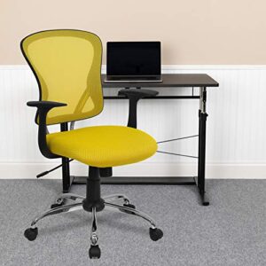 Flash Furniture Alfred Mid-Back Yellow Mesh Swivel Task Office Chair with Chrome Base and Arms