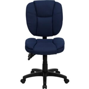 Flash Furniture Caroline Mid-Back Navy Blue Fabric Multifunction Swivel Ergonomic Task Office Chair with Pillow Top Cushioning