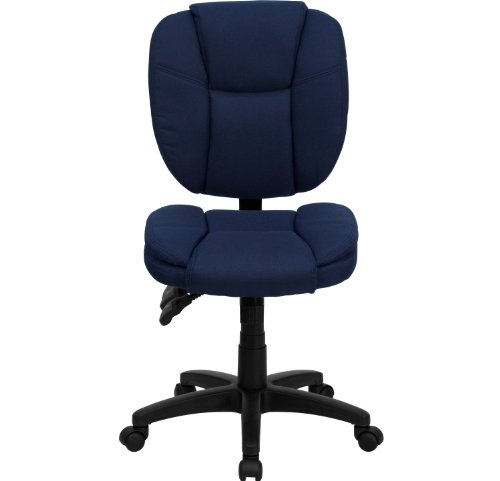 Flash Furniture Caroline Mid-Back Navy Blue Fabric Multifunction Swivel Ergonomic Task Office Chair with Pillow Top Cushioning