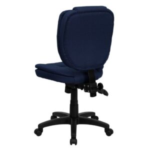 Flash Furniture Caroline Mid-Back Navy Blue Fabric Multifunction Swivel Ergonomic Task Office Chair with Pillow Top Cushioning