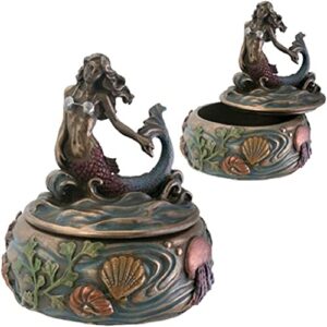 SUMMIT COLLECTION Riding Wave Mermaid Fantasy Art Nouveau Jewelry Box with Kelp and Sea Creature Display Decoration, 3 Inches