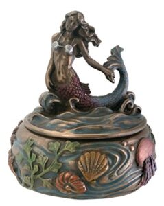 summit collection riding wave mermaid fantasy art nouveau jewelry box with kelp and sea creature display decoration, 3 inches