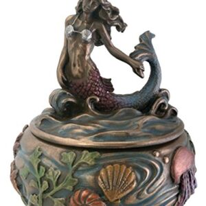 SUMMIT COLLECTION Riding Wave Mermaid Fantasy Art Nouveau Jewelry Box with Kelp and Sea Creature Display Decoration, 3 Inches