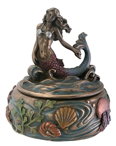 SUMMIT COLLECTION Riding Wave Mermaid Fantasy Art Nouveau Jewelry Box with Kelp and Sea Creature Display Decoration, 3 Inches