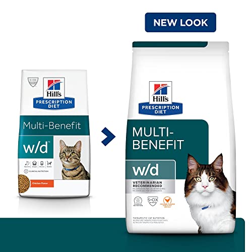 Hill's Prescription Diet w/d Multi-Benefit Digestive/Weight/Glucose/Urinary Management Chicken Flavor Dry Cat Food, Veterinary Diet, 8.5 lb. Bag