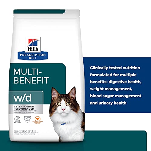 Hill's Prescription Diet w/d Multi-Benefit Digestive/Weight/Glucose/Urinary Management Chicken Flavor Dry Cat Food, Veterinary Diet, 4 lb. Bag