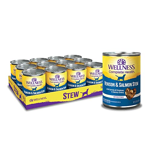 Wellness Thick & Chunky Natural Canned Dog Food, Venison & Salmon Stew, 12.5-Ounce Can (Pack of 12)