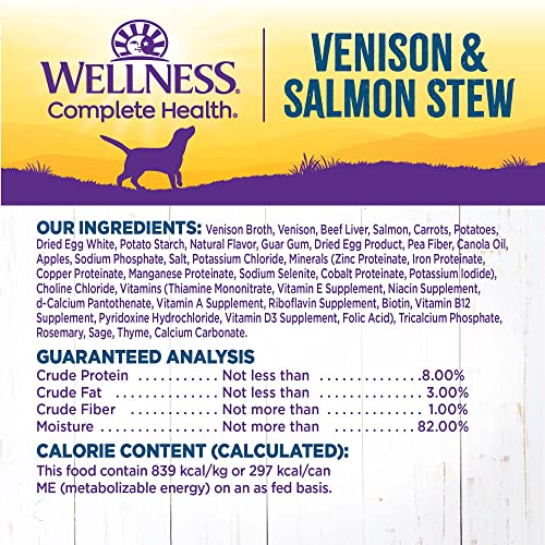 Wellness Thick & Chunky Natural Canned Dog Food, Venison & Salmon Stew, 12.5-Ounce Can (Pack of 12)