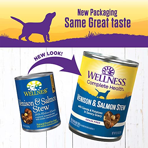 Wellness Thick & Chunky Natural Canned Dog Food, Venison & Salmon Stew, 12.5-Ounce Can (Pack of 12)