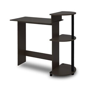 furinno compact computer desk with shelves, round side, espresso/black