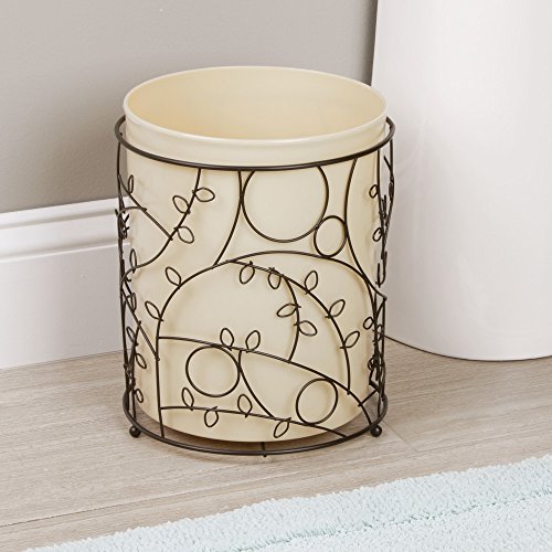 iDesign Twigz Metal Wire and Plastic Wastebasket Trash Can Garbage Can for Bathroom, Bedroom, Home Office, Kitchen, Patio, Dorm, College, Vanilla Tan and Bronze