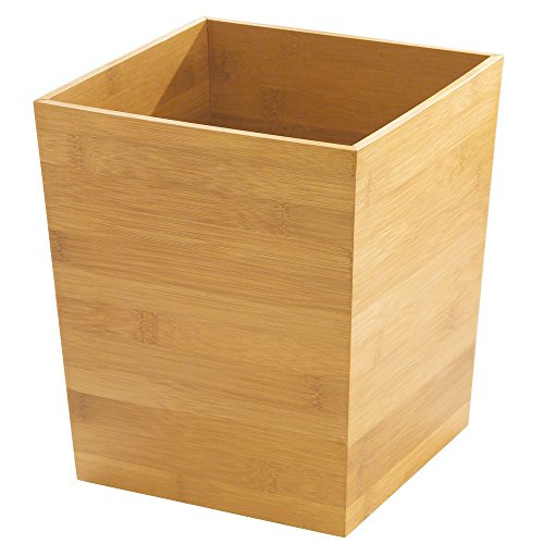 iDesign Formbu Wood Wastebasket, Small Square Trash Can for Bathroom, Bedroom, Dorm, College, Office, 8.5" x 8.5" x 10", Bamboo