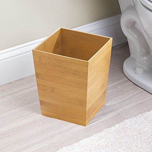 iDesign Formbu Wood Wastebasket, Small Square Trash Can for Bathroom, Bedroom, Dorm, College, Office, 8.5" x 8.5" x 10", Bamboo