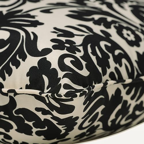 Pillow Perfect Damask Outdoor Throw Accent Pillow, Plush Fill, Weather, and Fade Resistant, Large Lumbar - 16.5" x 24.5", Black/Ivory Essence, 2 Count