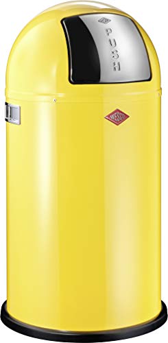 Wesco Pushboy-German Made-Push Door Trash Can, Powder Coated Steel, 13.2 Gallon / 50L, Lemon Yellow