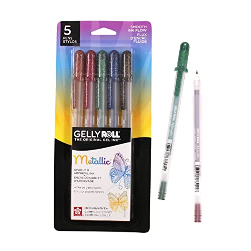 SAKURA Gelly Roll Metallic Gel Pens - Pens for Scrapbook, Journals, or Drawing - Dark Metallic Ink - Medium Line - 5 Pack