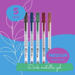 SAKURA Gelly Roll Metallic Gel Pens - Pens for Scrapbook, Journals, or Drawing - Dark Metallic Ink - Medium Line - 5 Pack