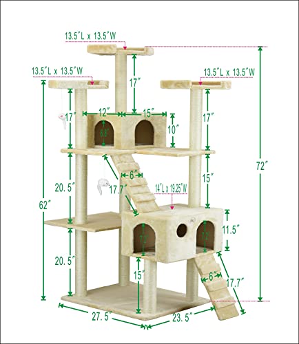 Go Pet Club Cat Tree, 50W x 26L x 72H, Beige