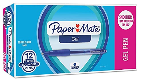 Paper Mate 1753366 Gel Pens, Retractable, 1.0mm, Bold Point, Blue Ink/Barrel