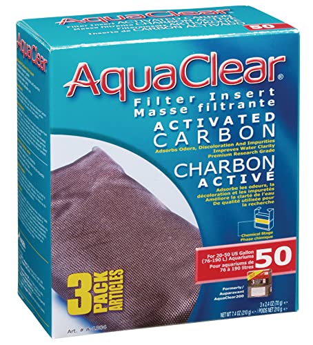 AquaClear Activated Carbon Filter Inserts, 3 Pack – Replacement Chemical Filter Media for 50 Gallon Tank