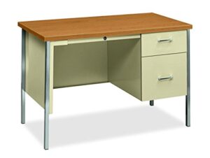 hon the company, right single pedestal desk, harvest/putty