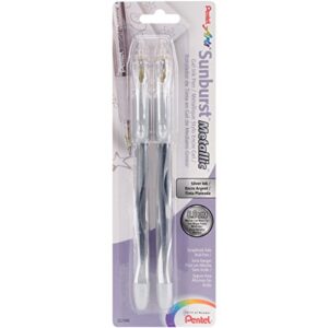 pentel arts sunburst metallic gel pen, medium line, permanent, silver ink, 2 pack (k908bp2z)