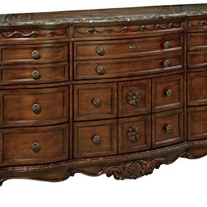 Signature Design by Ashley North Shore Ornate 9 Drawer Dresser with Marble Inlay Top, Dark Brown