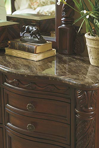 Signature Design by Ashley North Shore Ornate 9 Drawer Dresser with Marble Inlay Top, Dark Brown