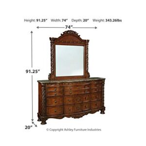 Signature Design by Ashley North Shore Ornate 9 Drawer Dresser with Marble Inlay Top, Dark Brown