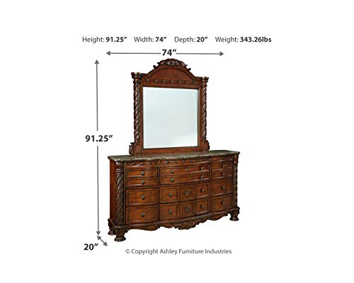 Signature Design by Ashley North Shore Ornate 9 Drawer Dresser with Marble Inlay Top, Dark Brown