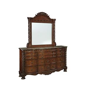 Signature Design by Ashley North Shore Ornate 9 Drawer Dresser with Marble Inlay Top, Dark Brown