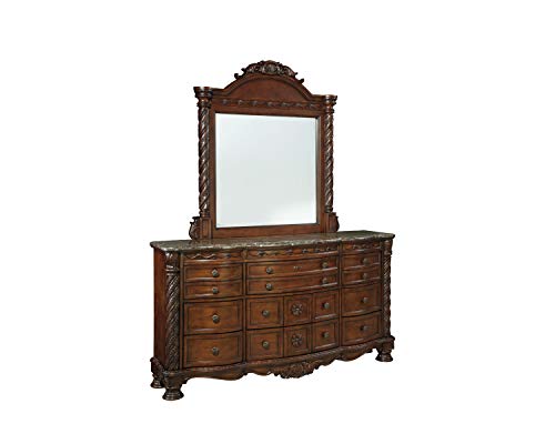 Signature Design by Ashley North Shore Ornate 9 Drawer Dresser with Marble Inlay Top, Dark Brown