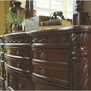 Signature Design by Ashley North Shore Ornate 9 Drawer Dresser with Marble Inlay Top, Dark Brown