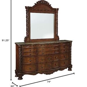 Signature Design by Ashley North Shore Ornate 9 Drawer Dresser with Marble Inlay Top, Dark Brown