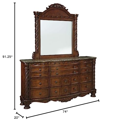 Signature Design by Ashley North Shore Ornate 9 Drawer Dresser with Marble Inlay Top, Dark Brown