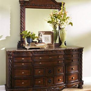 Signature Design by Ashley North Shore Ornate 9 Drawer Dresser with Marble Inlay Top, Dark Brown