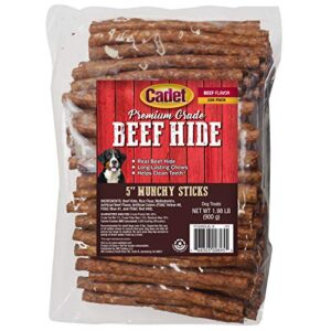 cadet premium grade munchy beef hide sticks beef flavor 5 inch, 100 pack