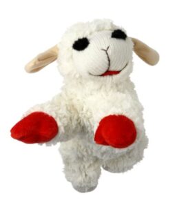 multipet plush dog toy, lambchop, 10", white/tan, small